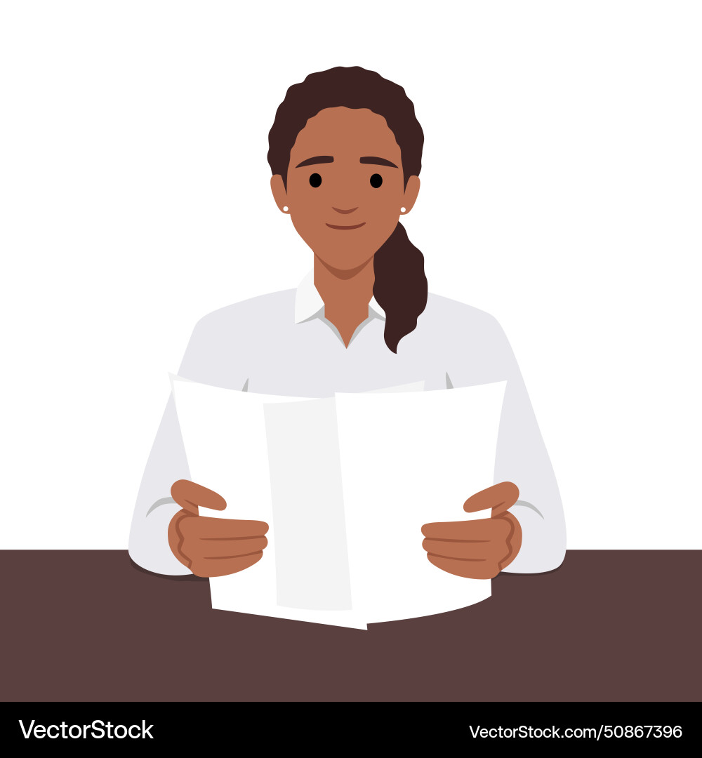 Woman reading paper document Royalty Free Vector Image
