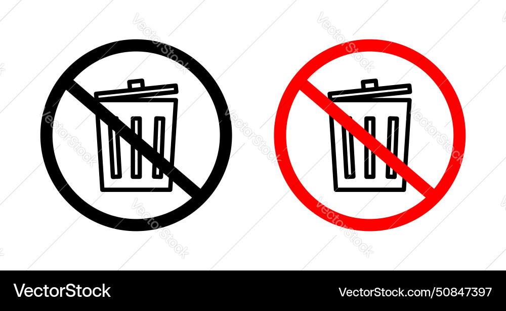 No trash icon set bin waste symbol Royalty Free Vector Image