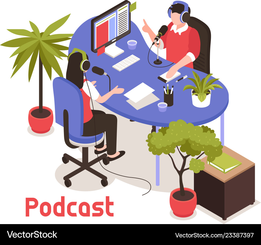 Podcast isometric design concept Royalty Free Vector Image