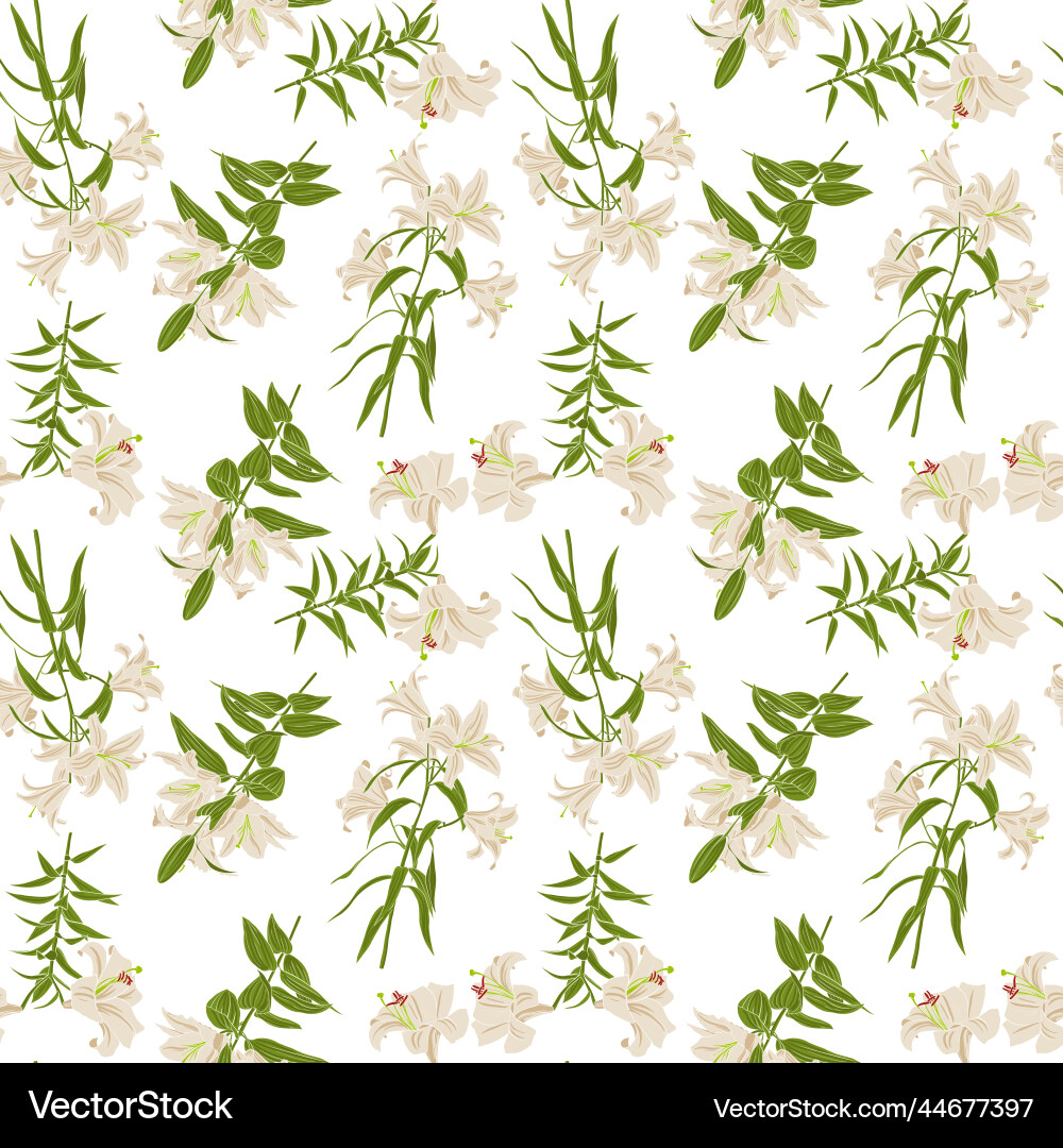 Seamless pattern with lily flowers Royalty Free Vector Image