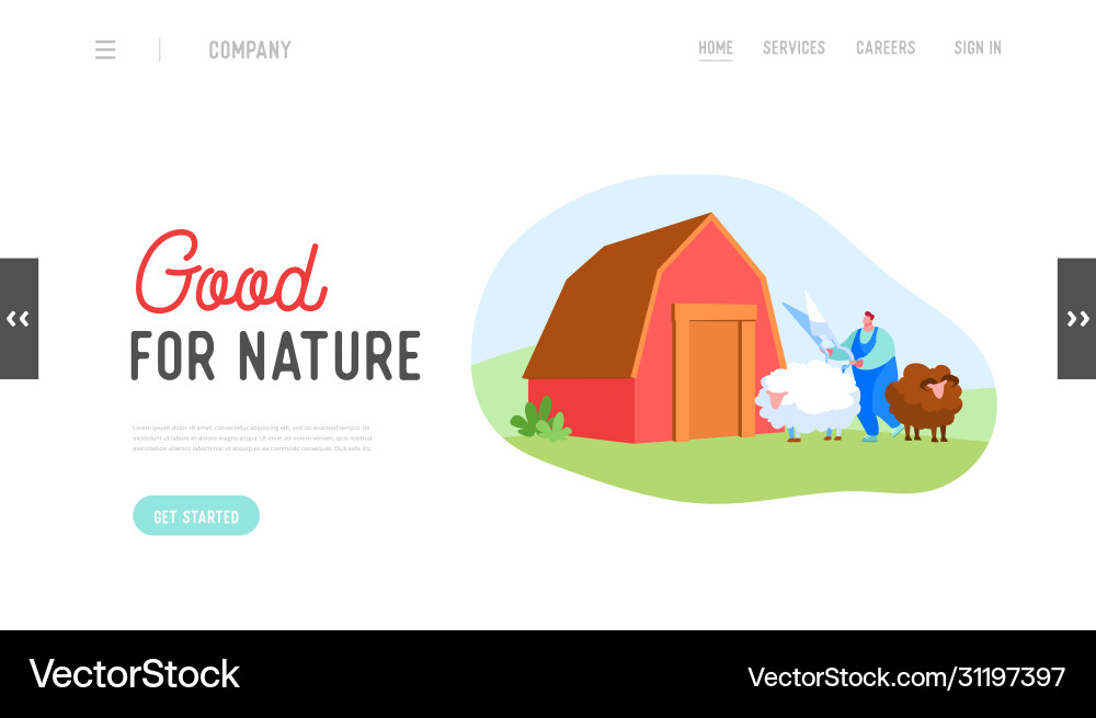 Shearer man removing sheep wool landing page Vector Image