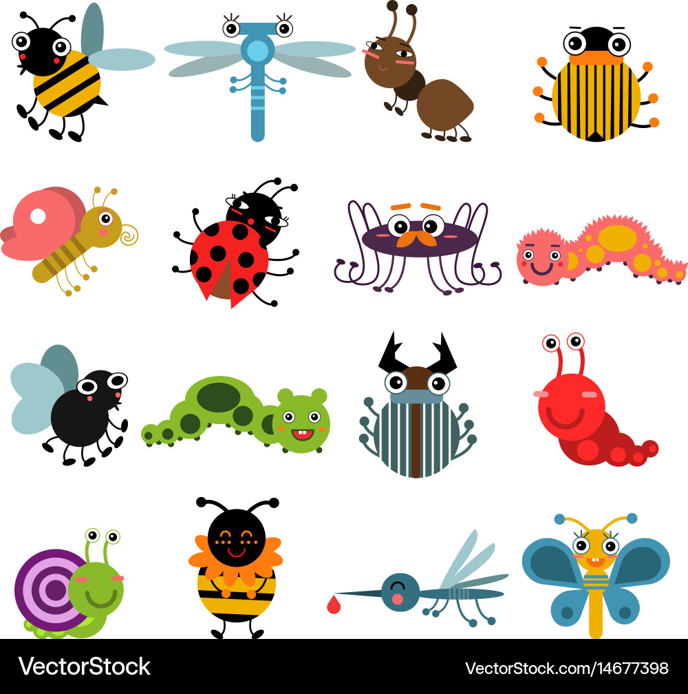 Cartoon bugs and insects set Royalty Free Vector Image