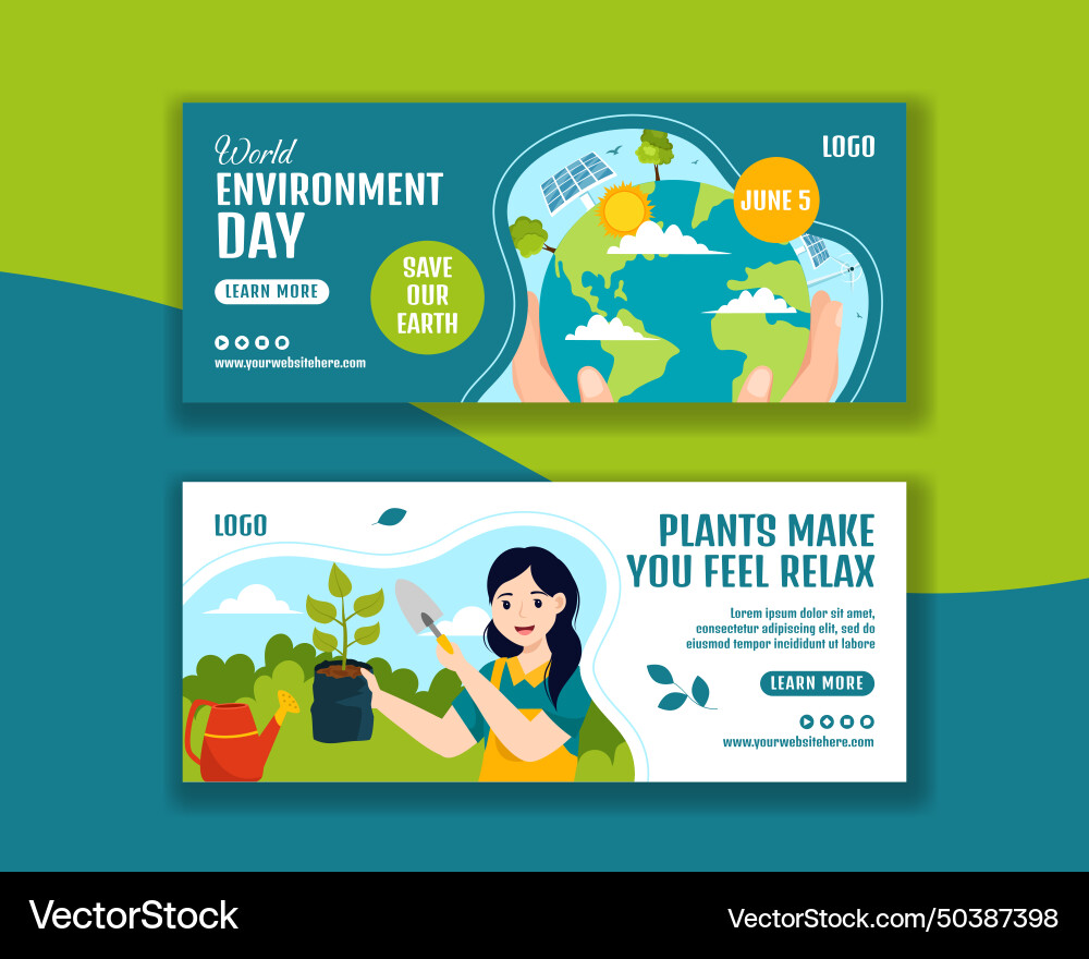 Environment day horizontal banner flat cartoon Vector Image