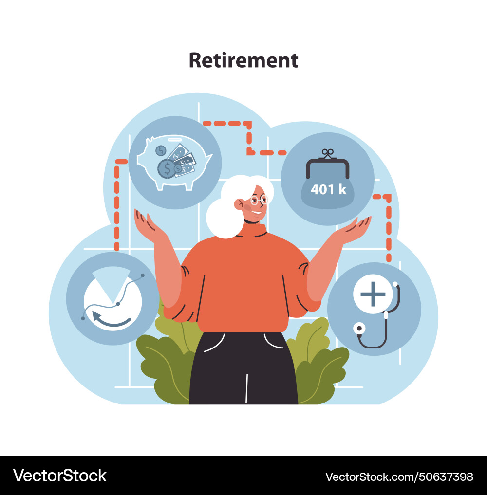 Joyful senior lady navigates her retirement Vector Image