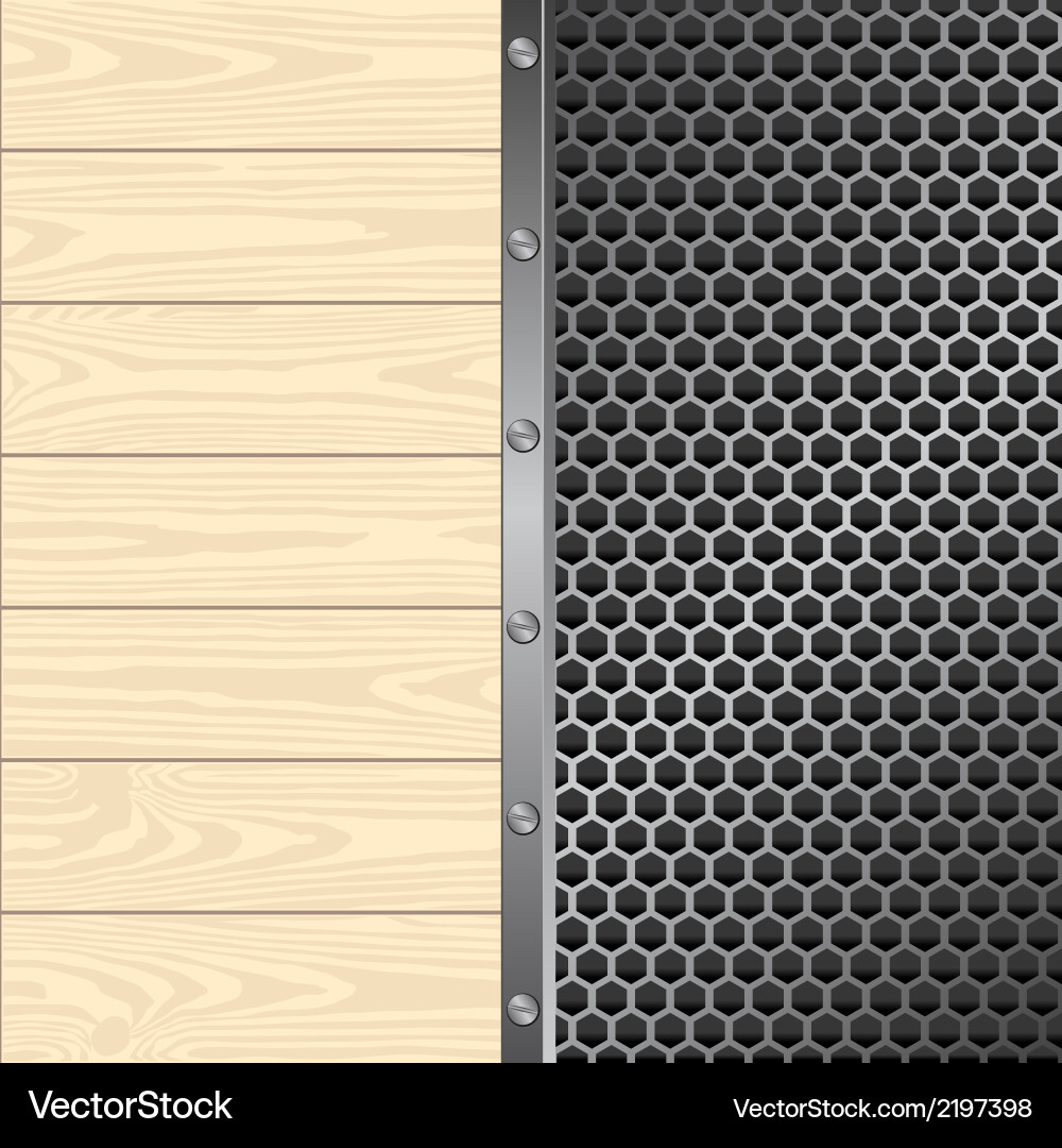 Metallic background with grate texture and wooden Vector Image