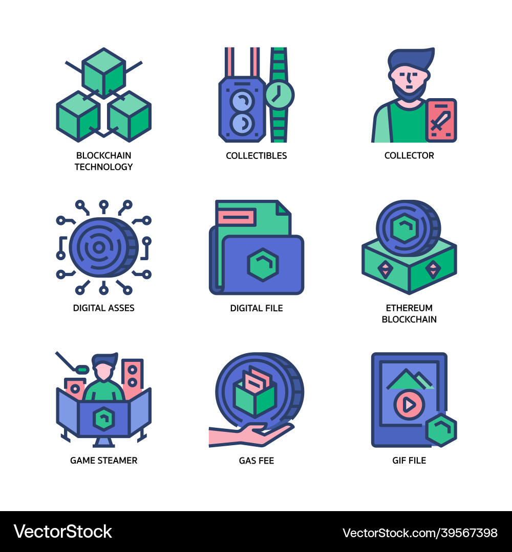 Non-fungible token icon set Royalty Free Vector Image