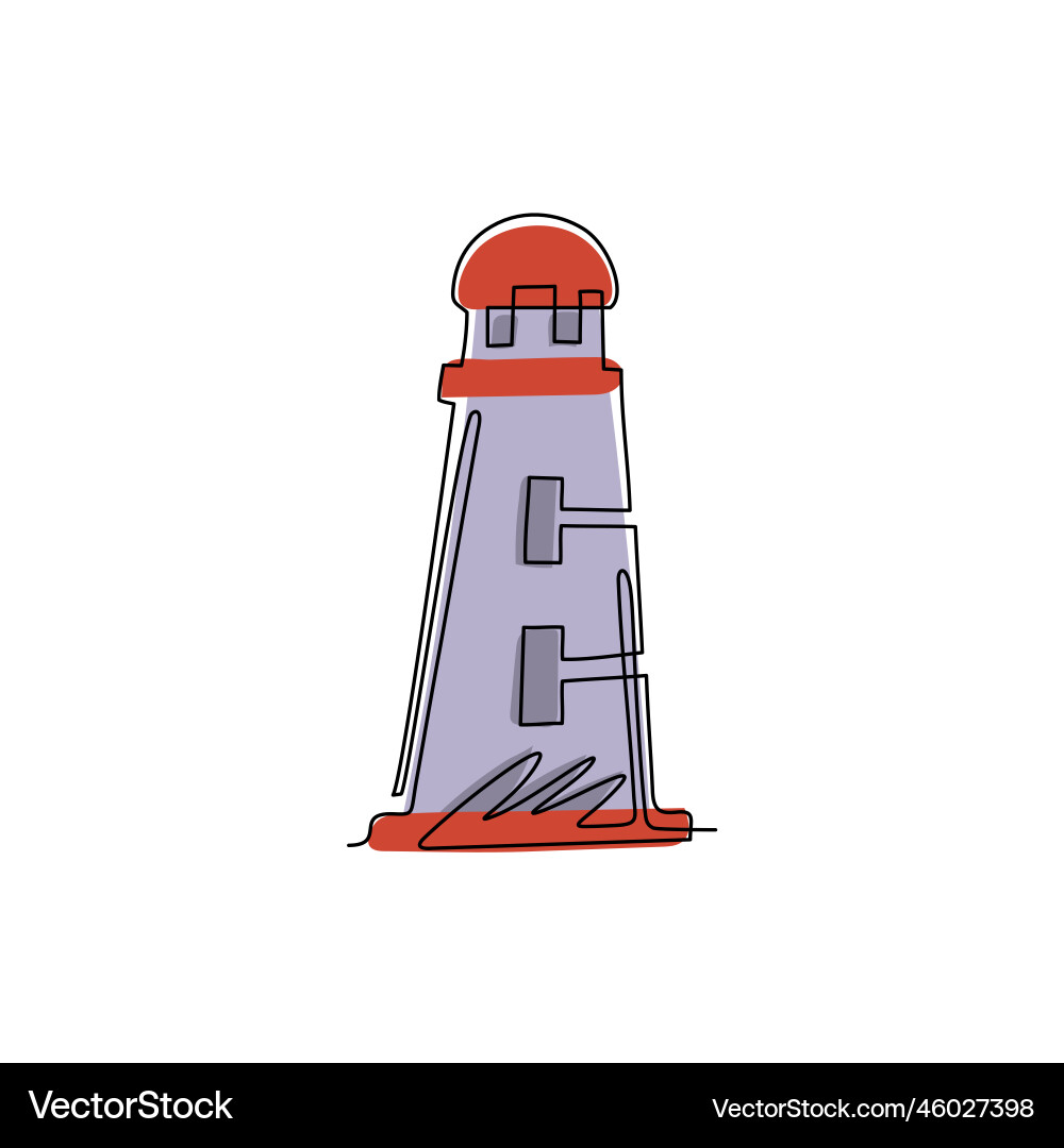 Single one line drawing lighthouse beacon logo Vector Image