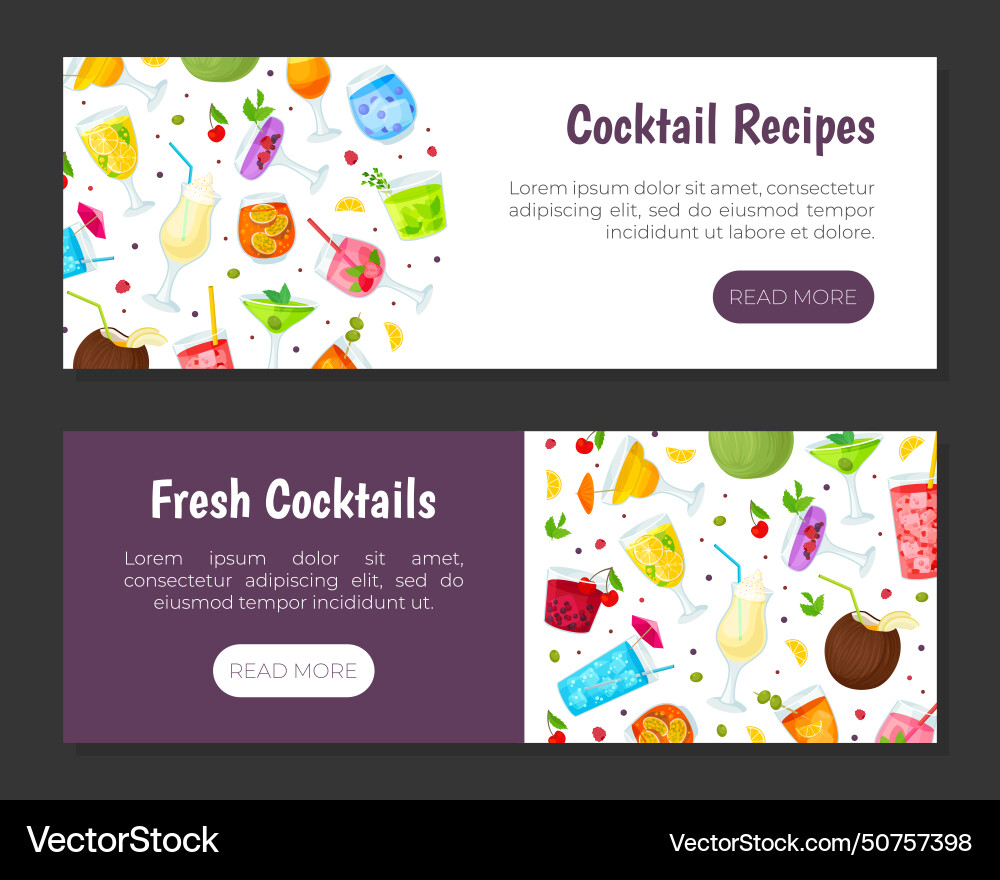 Tasty cocktail drink web banner design Royalty Free Vector
