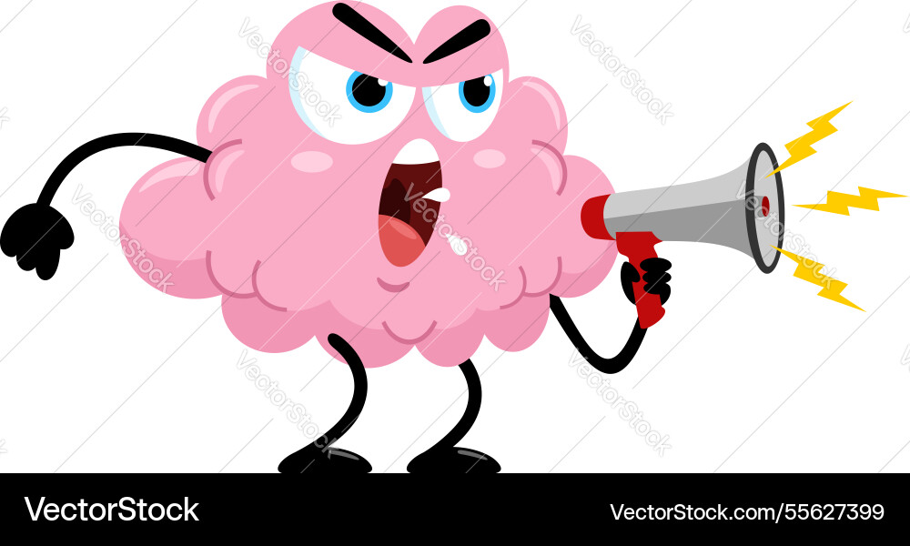 Angry brain cartoon character Royalty Free Vector Image
