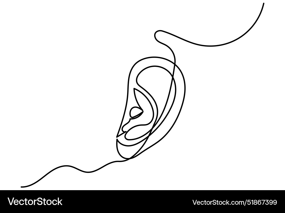 Ear continuous one line drawing of outline Vector Image