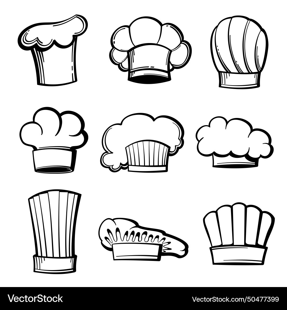Outline chef hats and toques set Royalty Free Vector Image