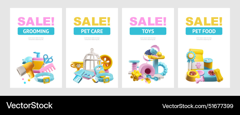 Pet shop advertising web banner cute 3d Royalty Free Vector