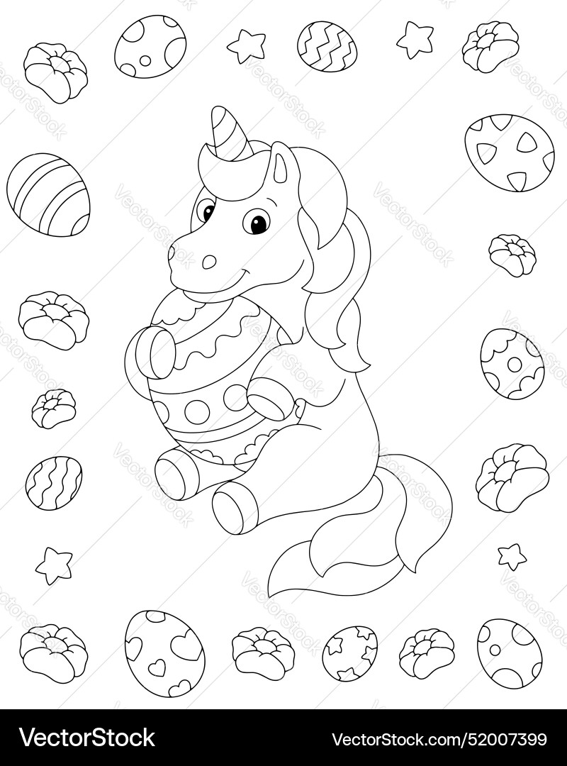 Unicorn and easter egg coloring book page Vector Image