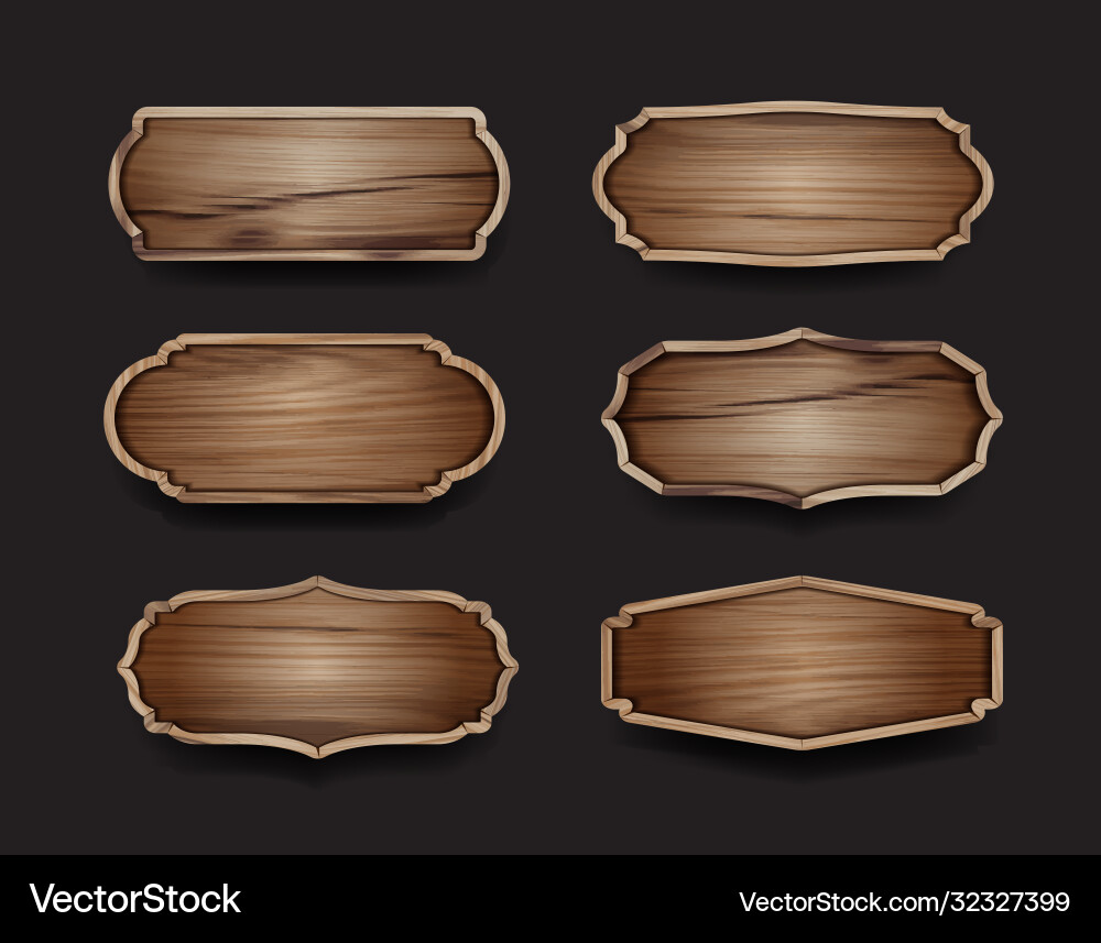 Wooden sign boards label collection design Vector Image