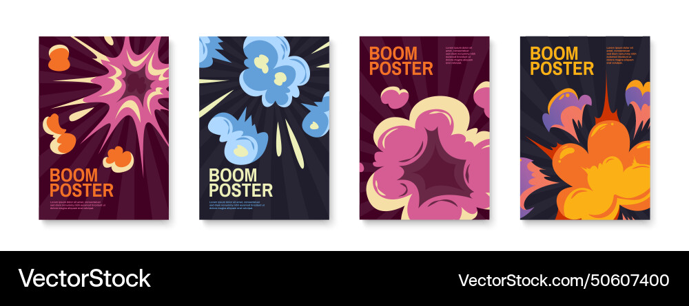 Cartoon explosion posters set Royalty Free Vector Image
