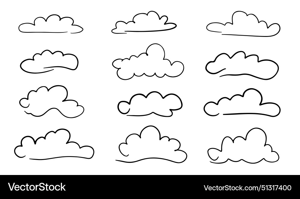 Collection of simple hand-drawn cloud Royalty Free Vector
