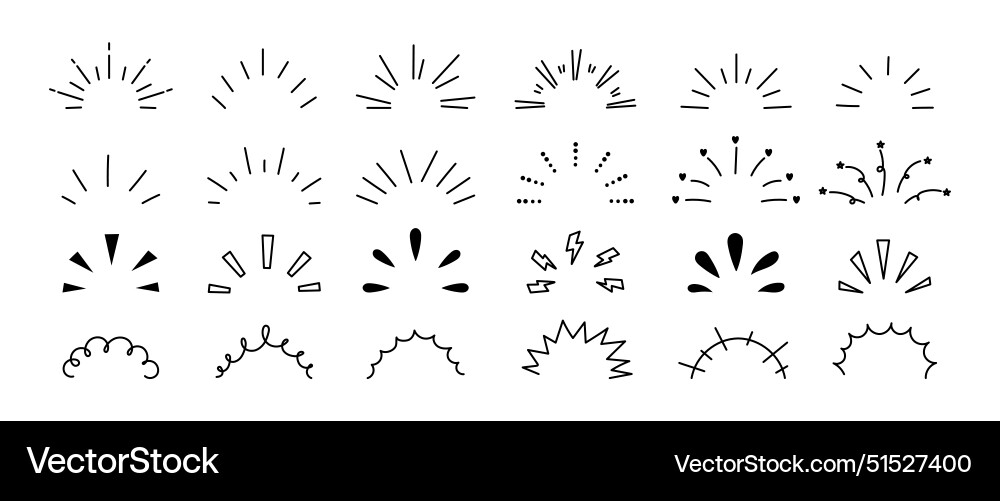 Doodle rays and sparkles sunlight sparks Vector Image