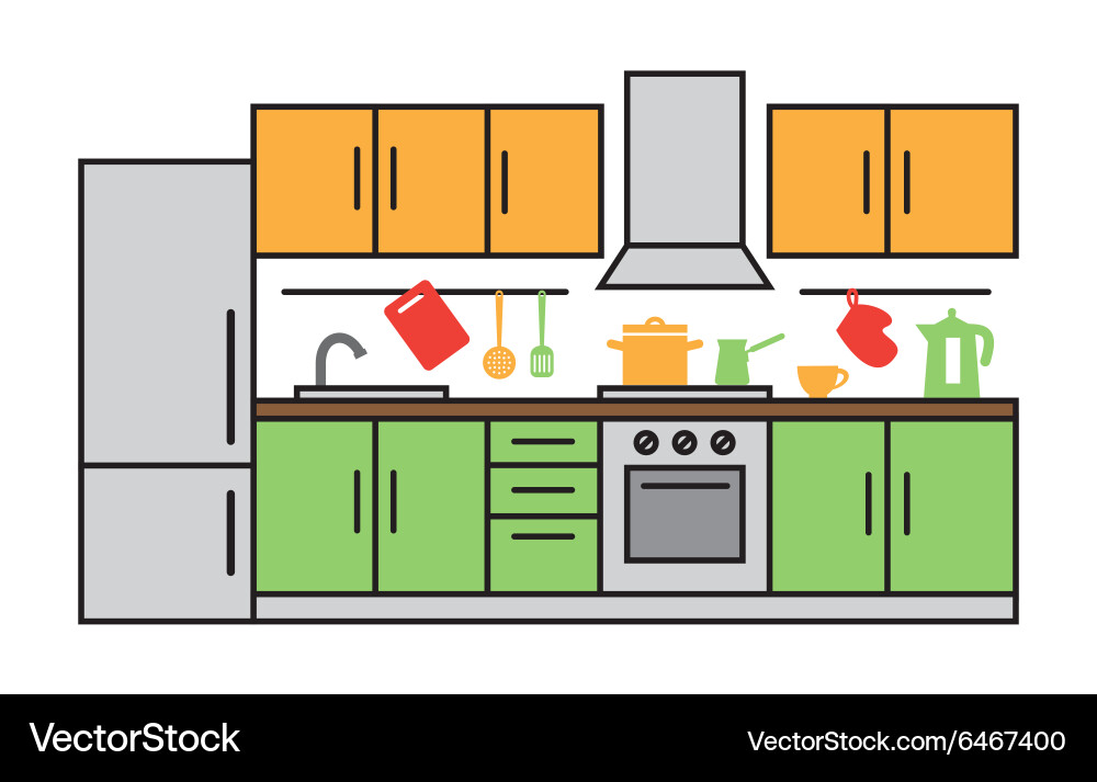 Flat design of kitchen interior Royalty Free Vector Image