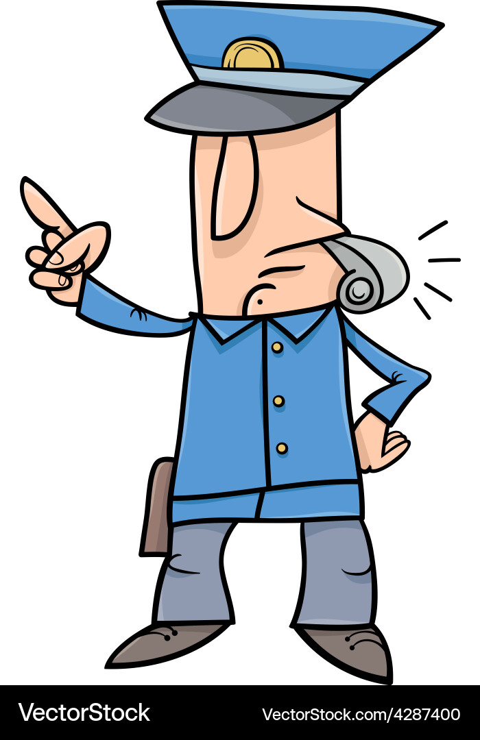 Policeman with whistle cartoon Royalty Free Vector Image