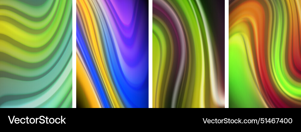 Rainbow color liquid wave lines poster set Vector Image