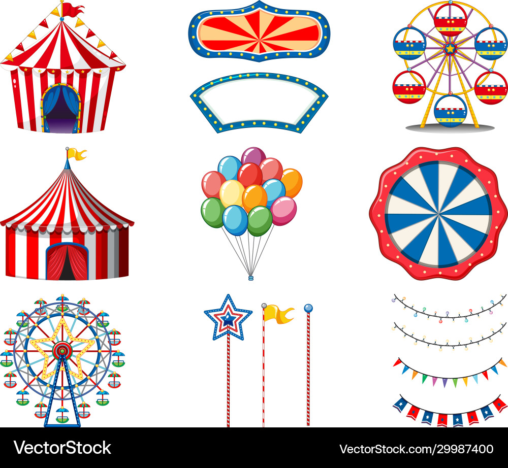 Set circus items on white background Royalty Free Vector