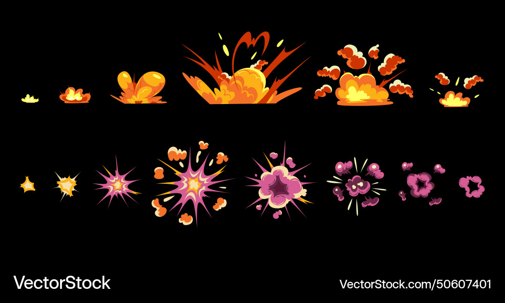 Cartoon explosion effect set Royalty Free Vector Image