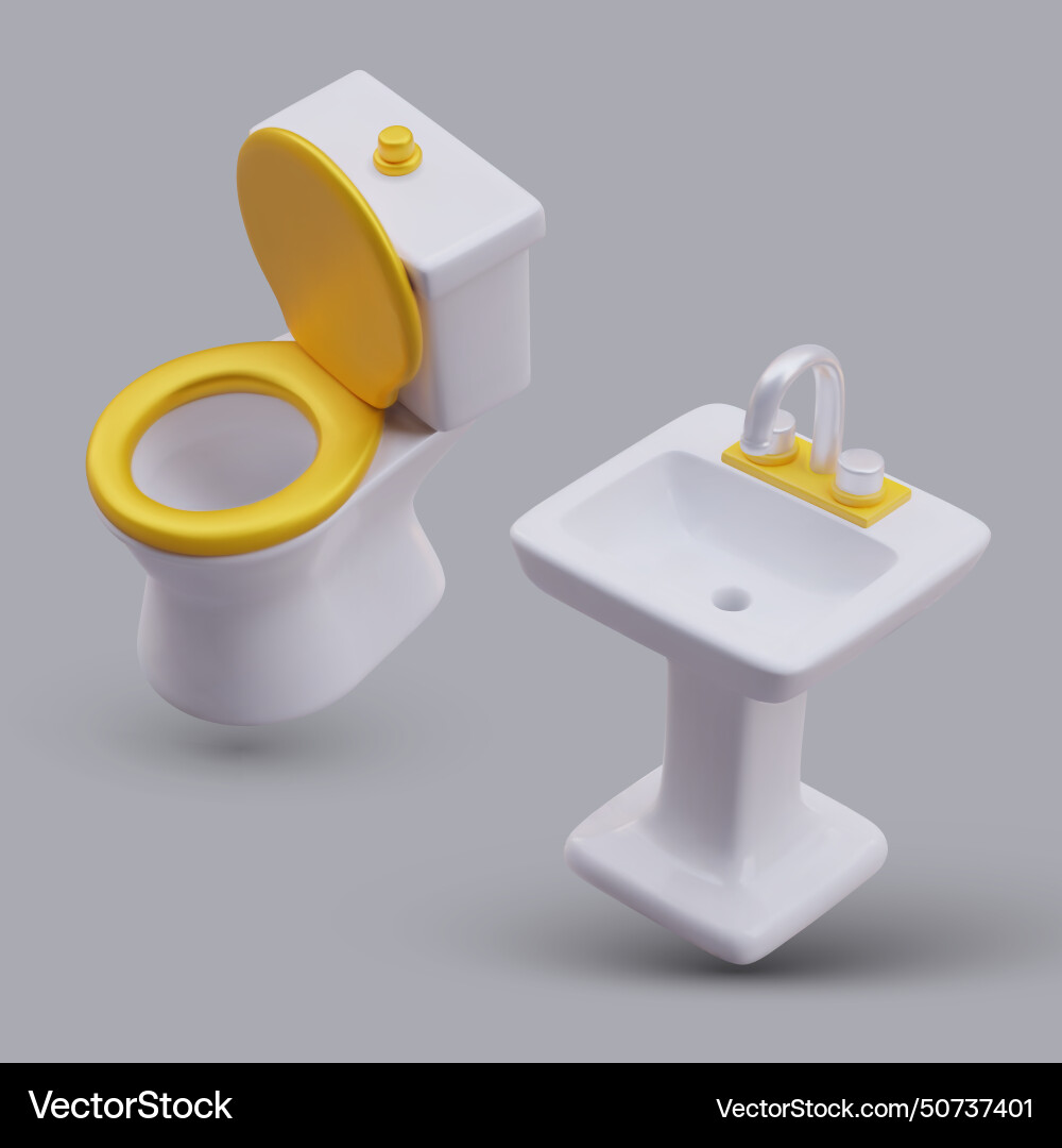 Collection with realistic wash basin and ceramic Vector Image