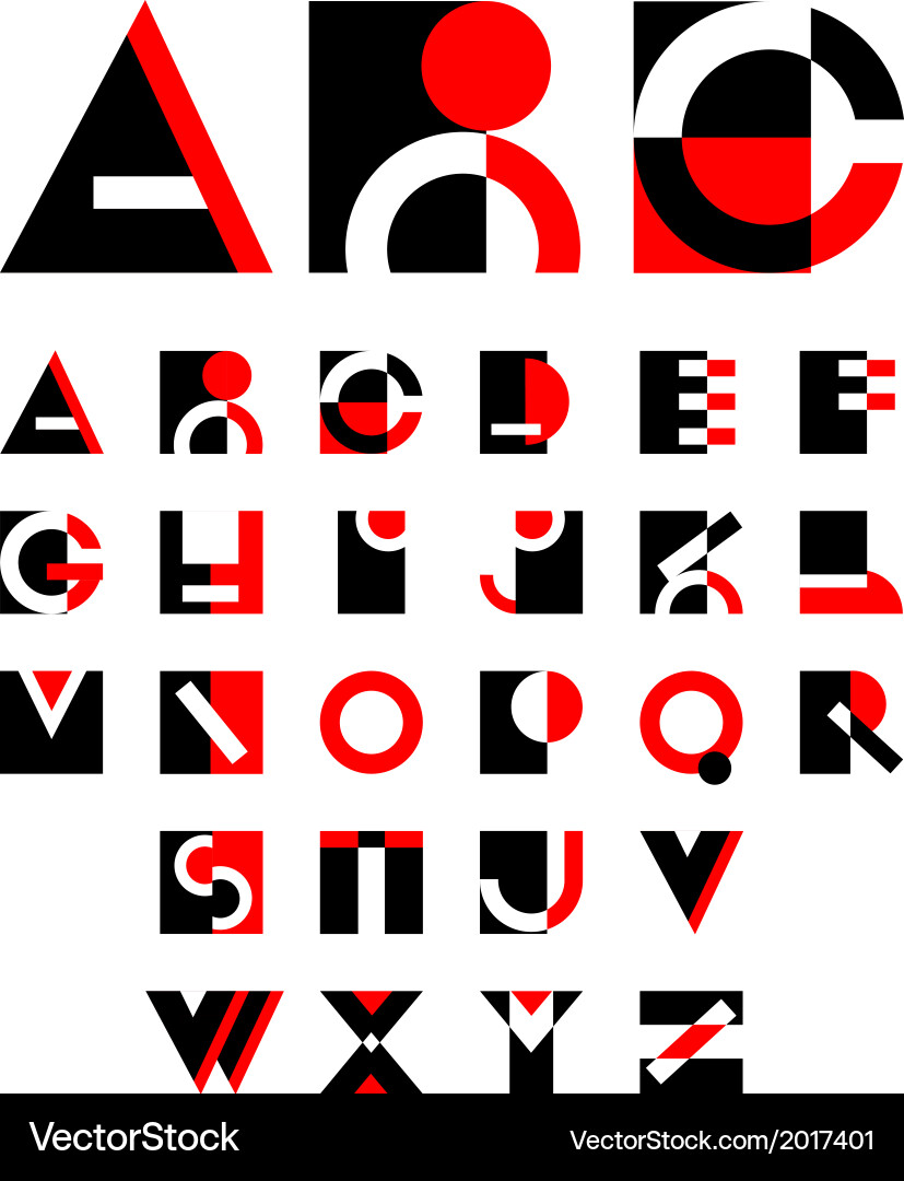 Geometric red and black alphabet design Royalty Free Vector