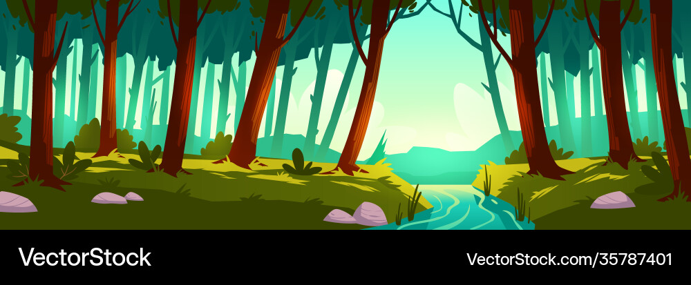 Landscape with forest and river Royalty Free Vector Image