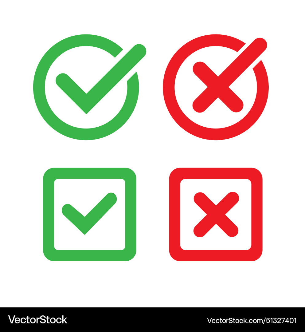 Prüfzeichen Tick und x-Symbol-Checkmark Vektorbild