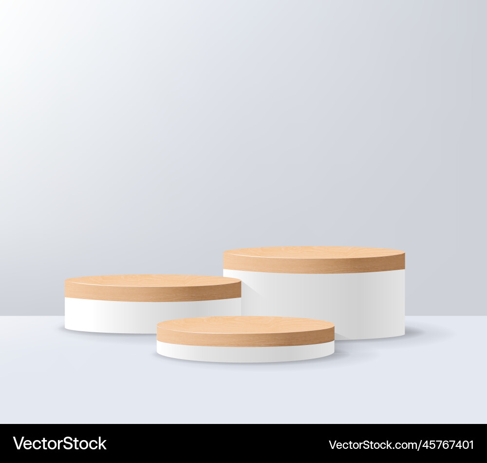 Realistic wooden podium and white background Vector Image