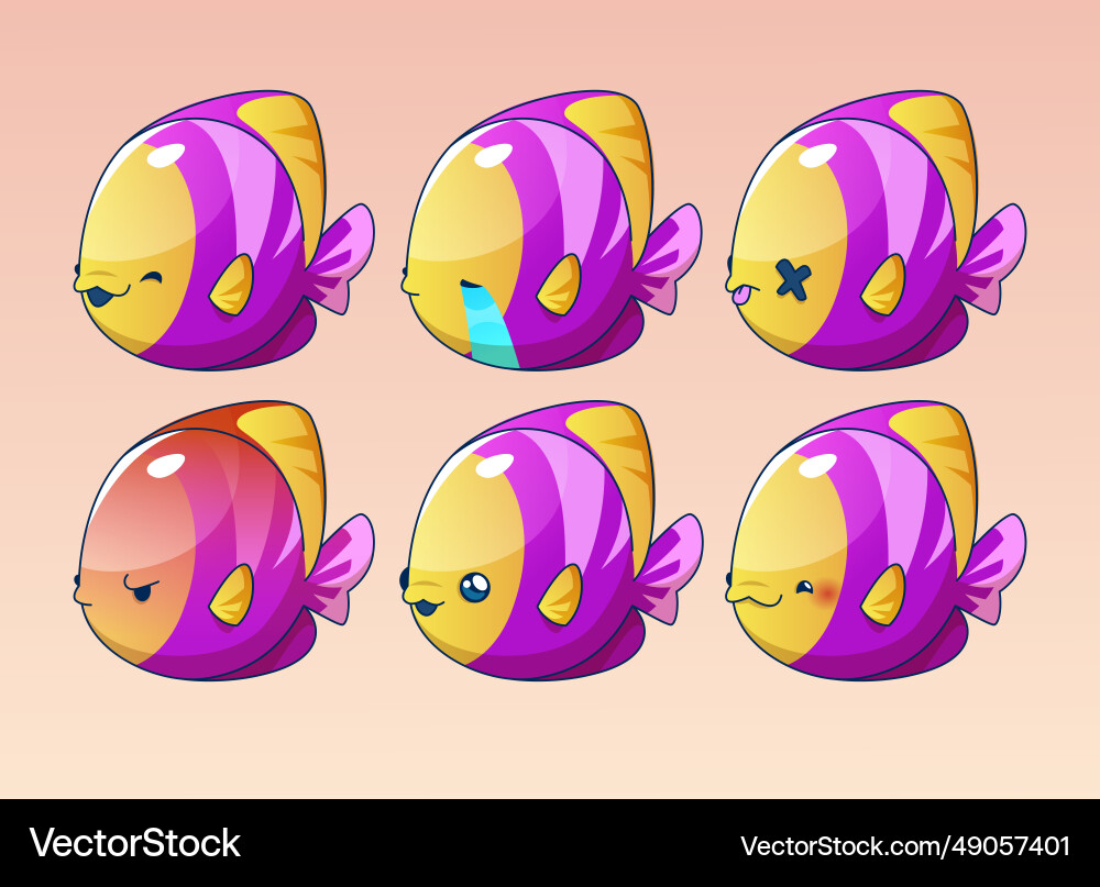 Set of fish emoji characters Royalty Free Vector Image