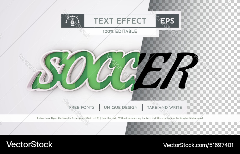 Soccer editable text effect graphic style Vector Image