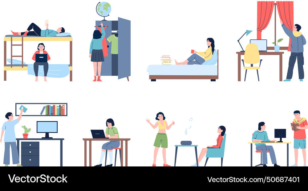 Students in dormitory college or university Vector Image