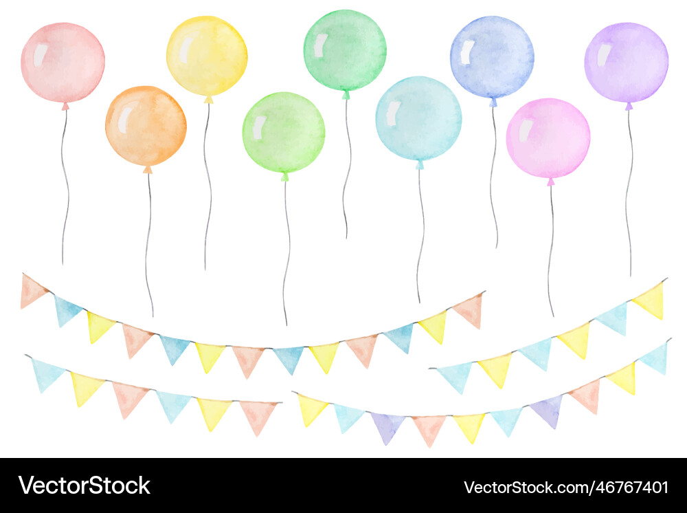 Watercolor Balloons & Garland Royalty Free Vector Image
