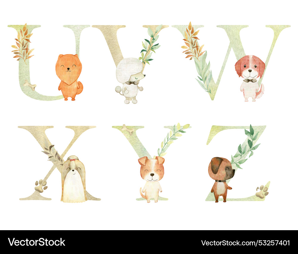 Watercolor dogs letters Royalty Free Vector Image