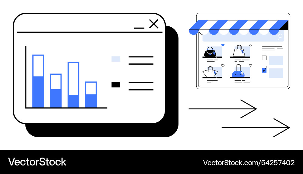 Data analysis chart leading to online store with Vector Image