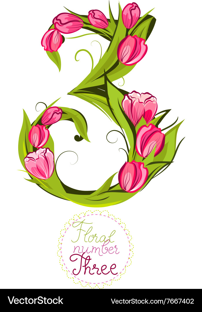 Decorative number three made with tulips Vector Image