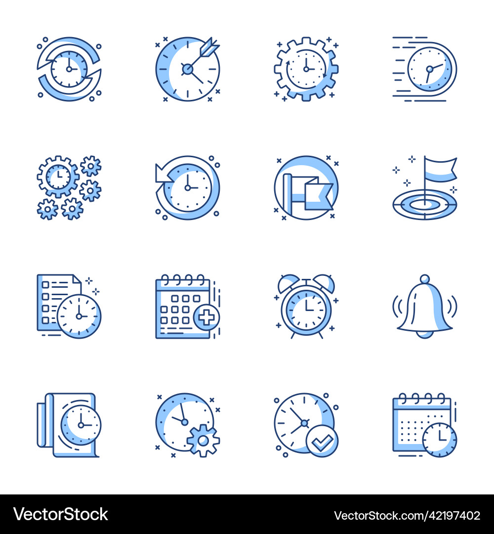 Time and project management line icons set Vector Image