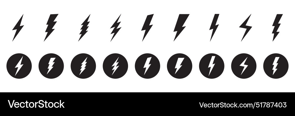 Flash lightning bolt icon set electric power Vector Image