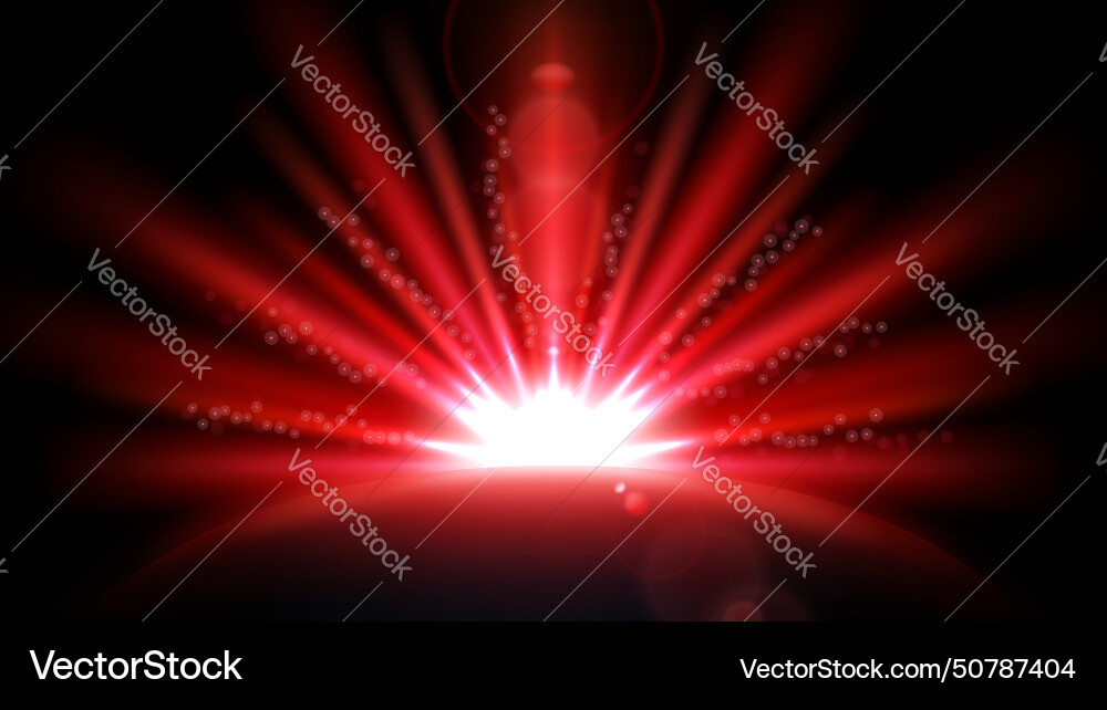 Red rays with lens flare isolated on black Vector Image