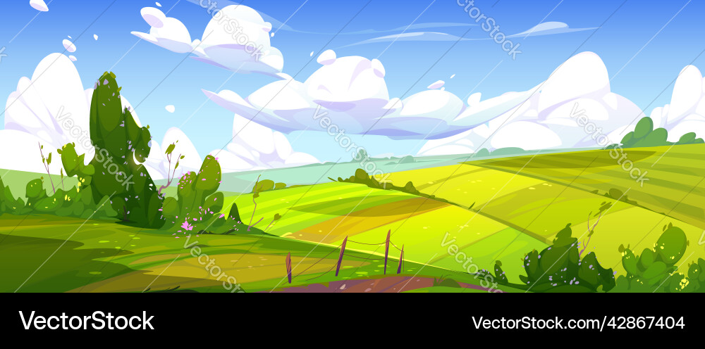 Rural landscape with green agriculture fields Vector Image