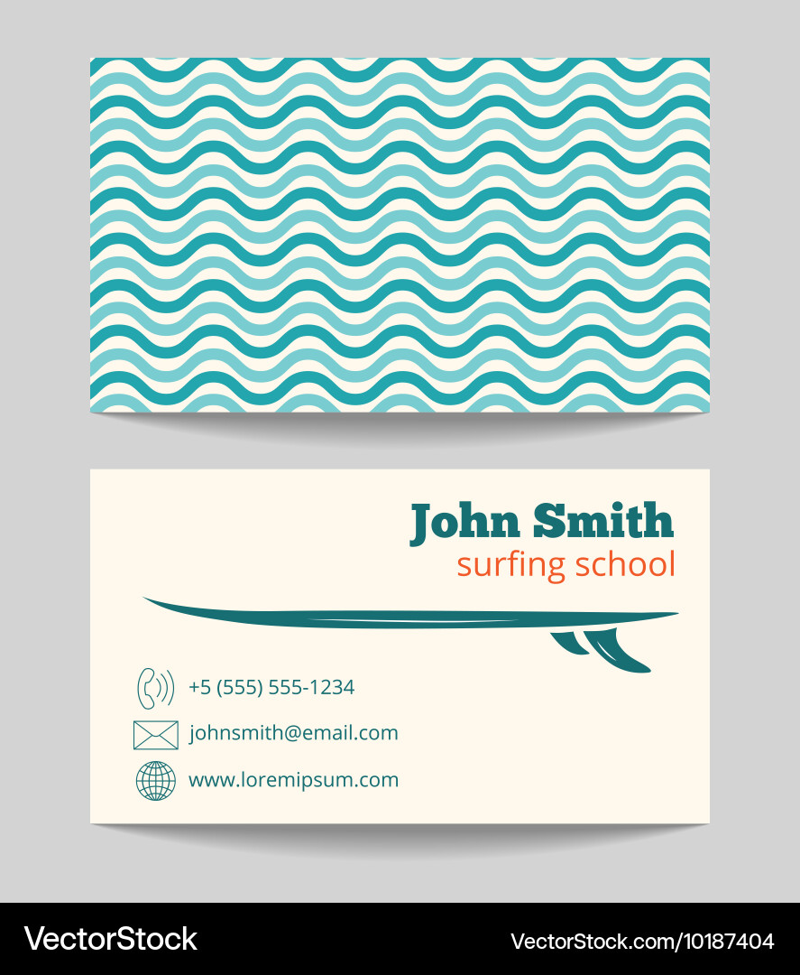 Surfing school business card template Royalty Free Vector