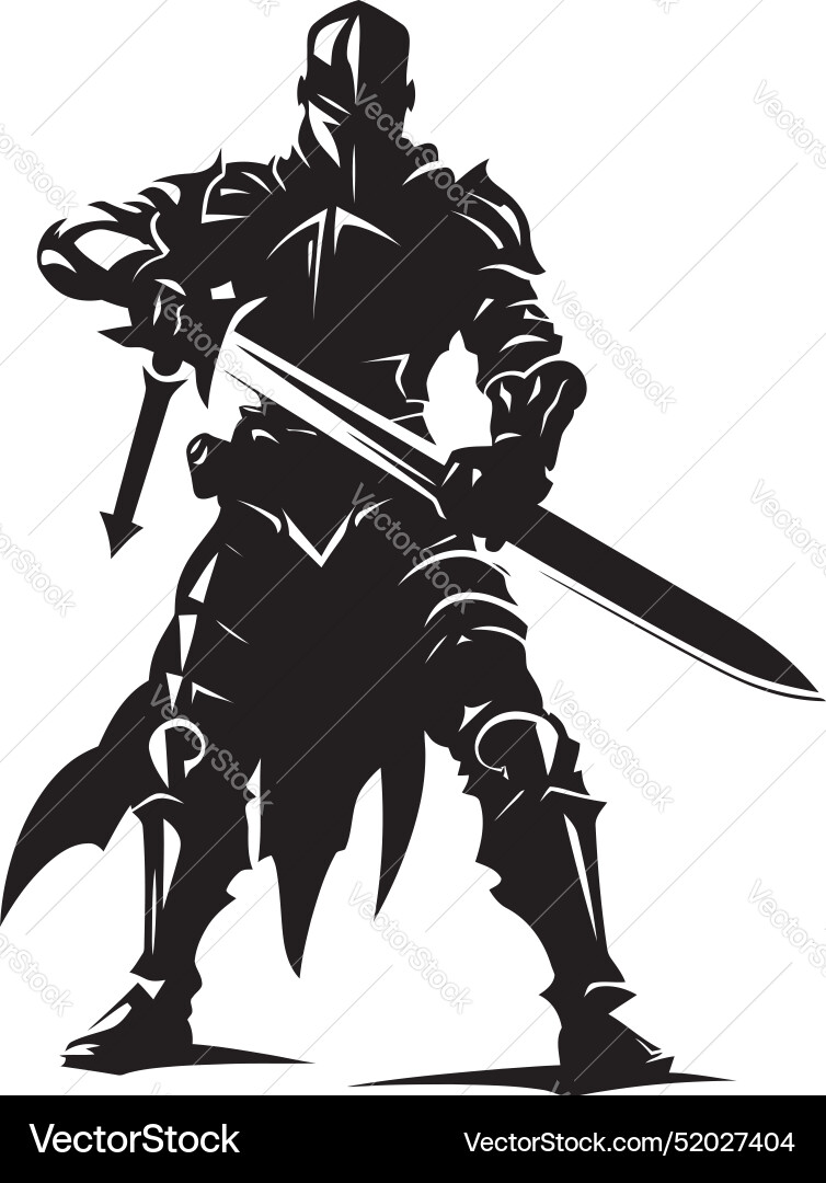 Valiant defender knight soldier raised sword Vector Image