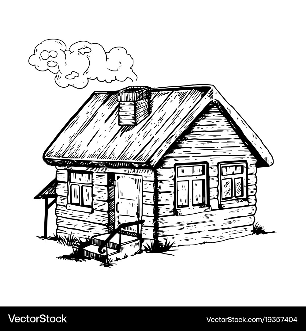 Village house engraving Royalty Free Vector Image
