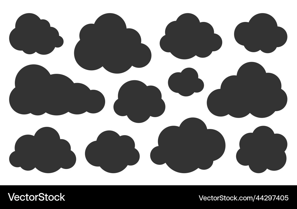 Black silhouette weather cloud storage icon set Vector Image