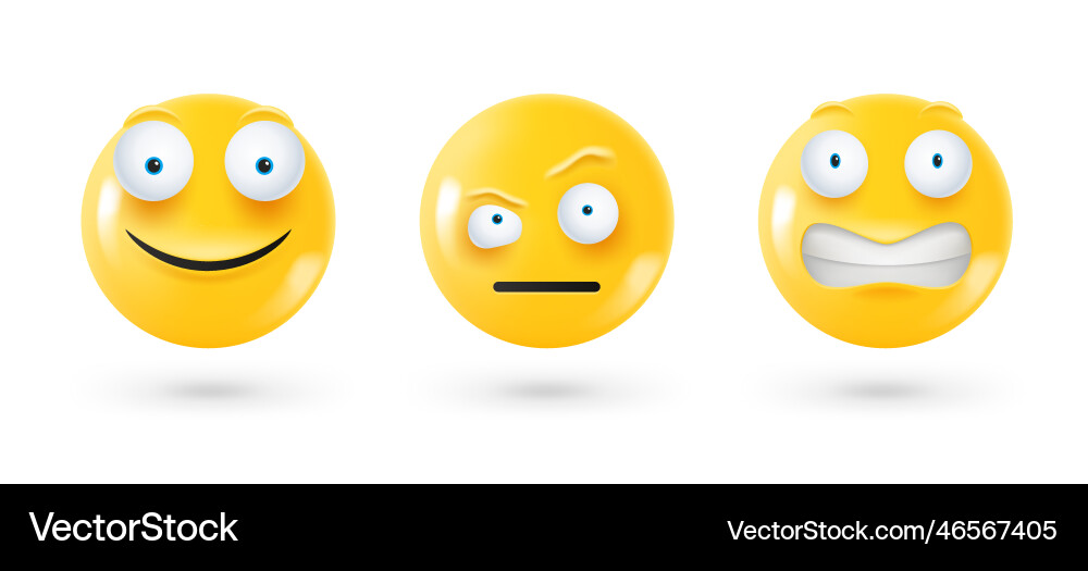 Different facial emoticons 3d set emoji isolated Vector Image