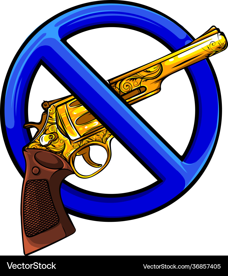 Gold gun with symbol ban Royalty Free Vector Image