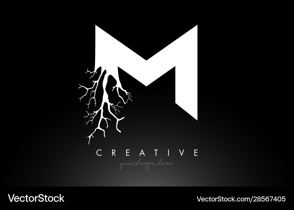 Letter m design logo with creative tree branch Vector Image