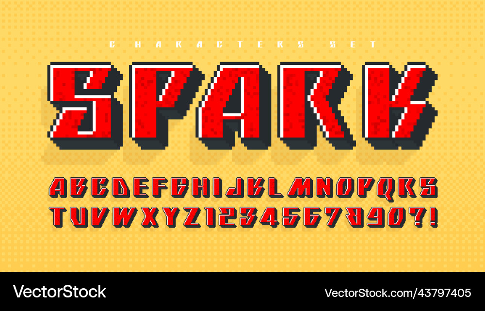 Pixel alphabet design stylized like in 8 Vector Image